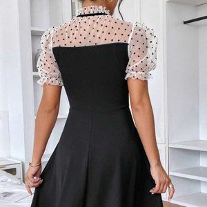 MONARCH FASHION | Dresses | Black Polka Dot Mesh Cut Out Dress | Poshmark